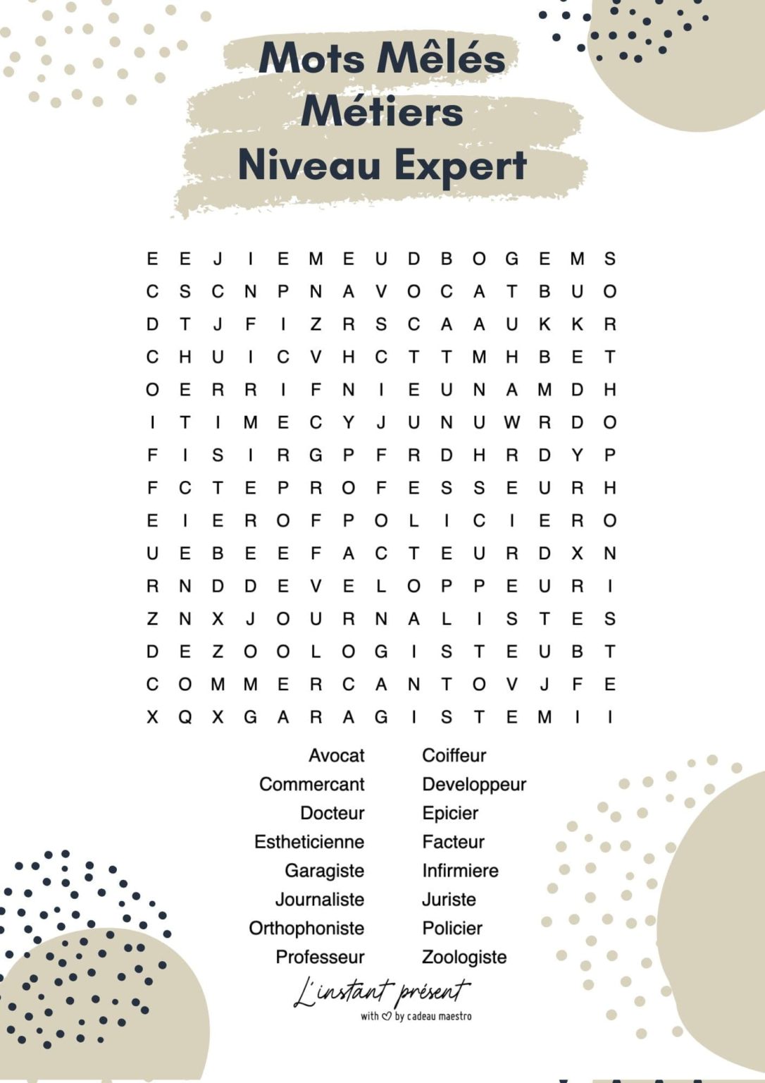Grilles de Mots Mêlés à Imprimer - Niveau Facile & Expert